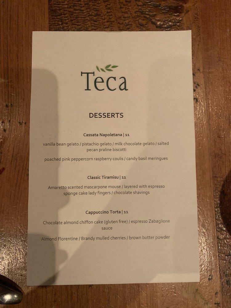 Menu at Teca restaurant, Minett