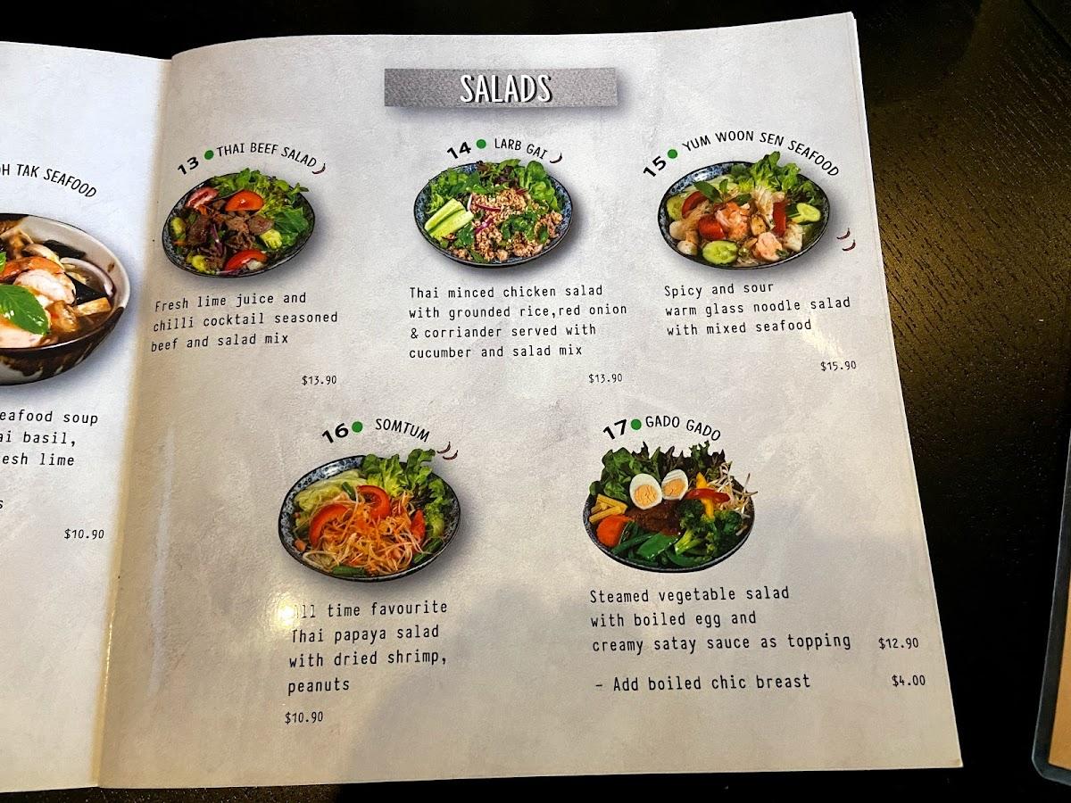 Menu at The Rice Paddy Thai restaurant, South Yarra