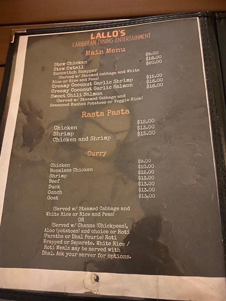 Menu at Lallos restaurant, Lauderhill