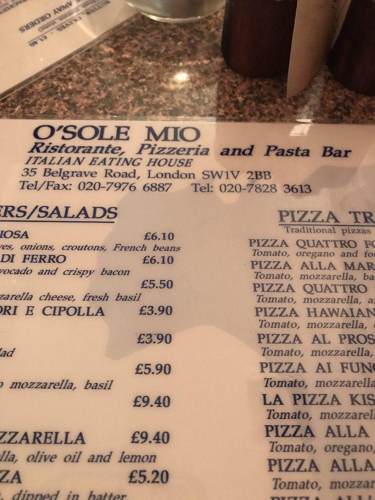 Menu at O'Sole Mio restaurant, London