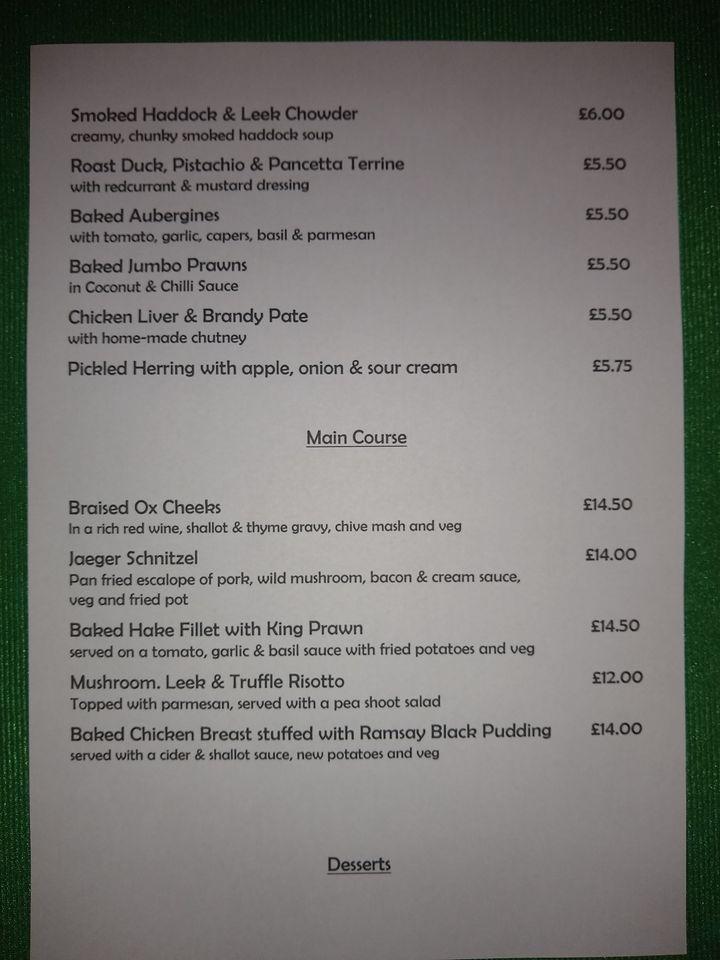 Menu at The Courtyard restaurant, Cupar