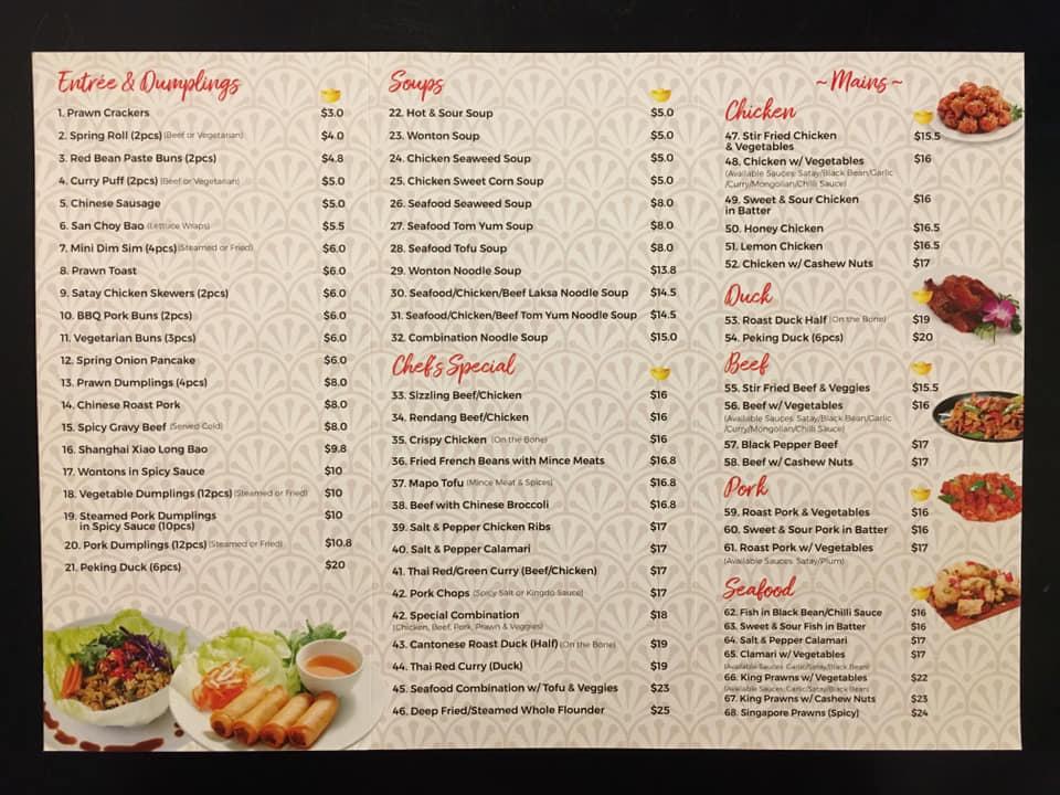 Menu at Ye's Wok restaurant, Ascot Vale