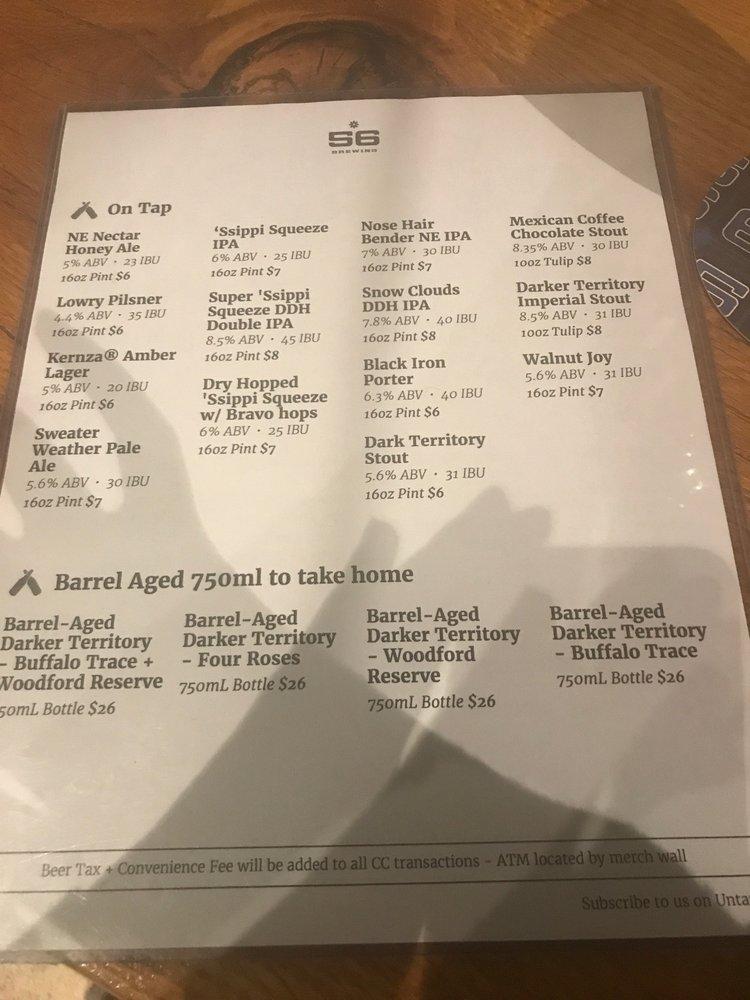 Menu at 56 Brewing restaurant, Minneapolis