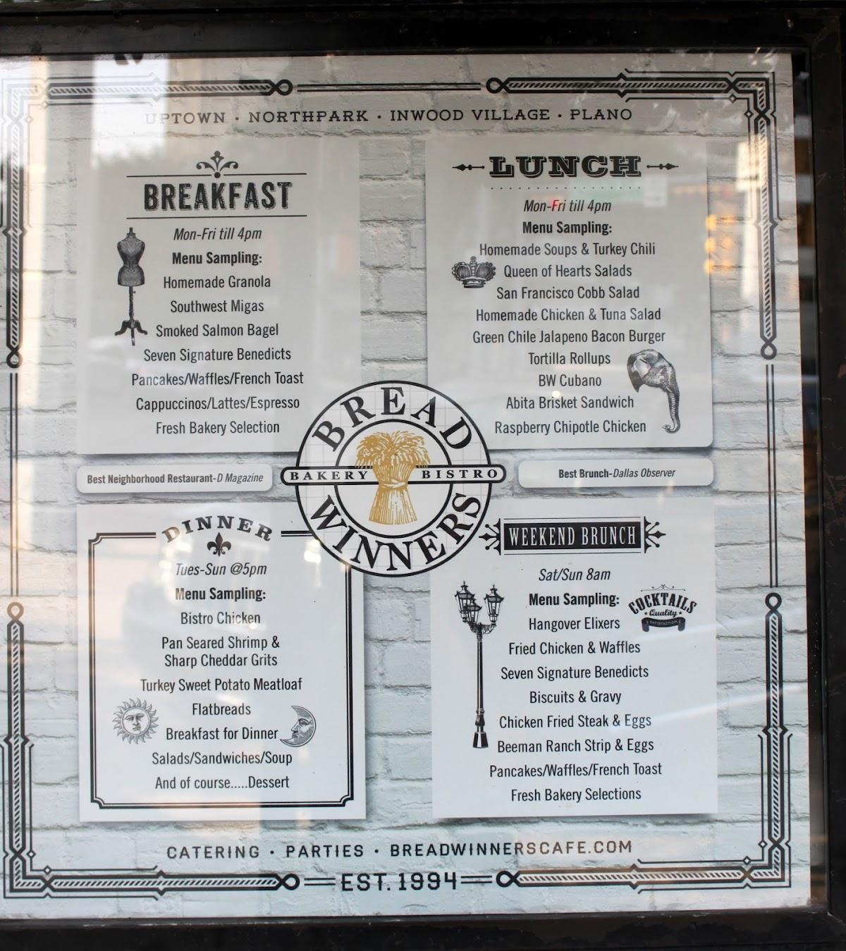 Menu at Bread Winners Cafe & Bakery, Dallas, McKinney Ave