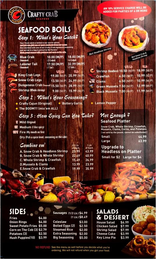 Menu at Crafty Crab - Miami Gardens restaurant, Miami Gardens