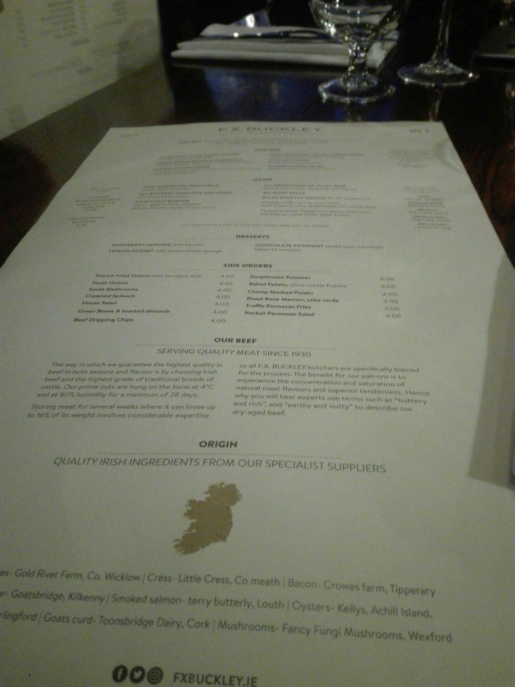 Menu at F.X. Buckley Steakhouse Monkstown, Dublin, 3A Monkstown Cres