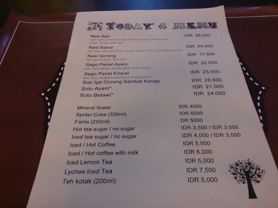 Menu at FM's Kitchen restaurant, Central Jakarta