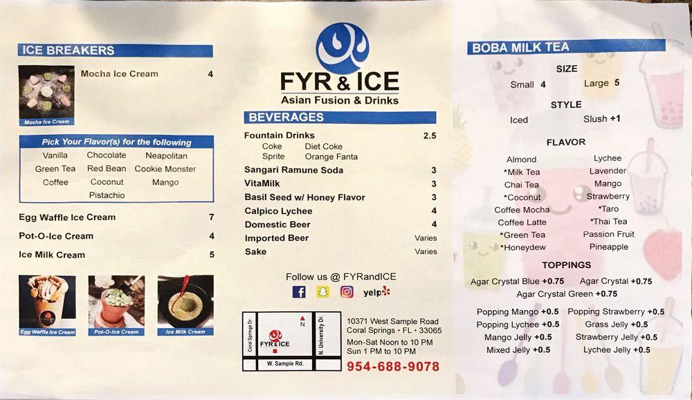 Menu at Fyr & Ice Asian Fusion And Drinks restaurant, Coral Springs