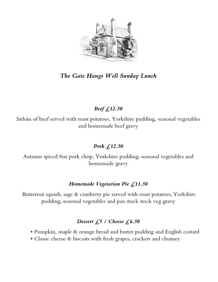 Menu at The Gate Hangs Well & Seasons Carlton Village pub & bar, Nailstone