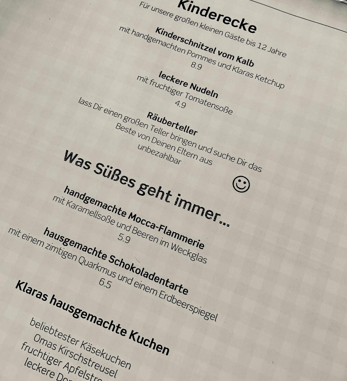 Speisekarte von Klara – Küche & Bar, Hanau