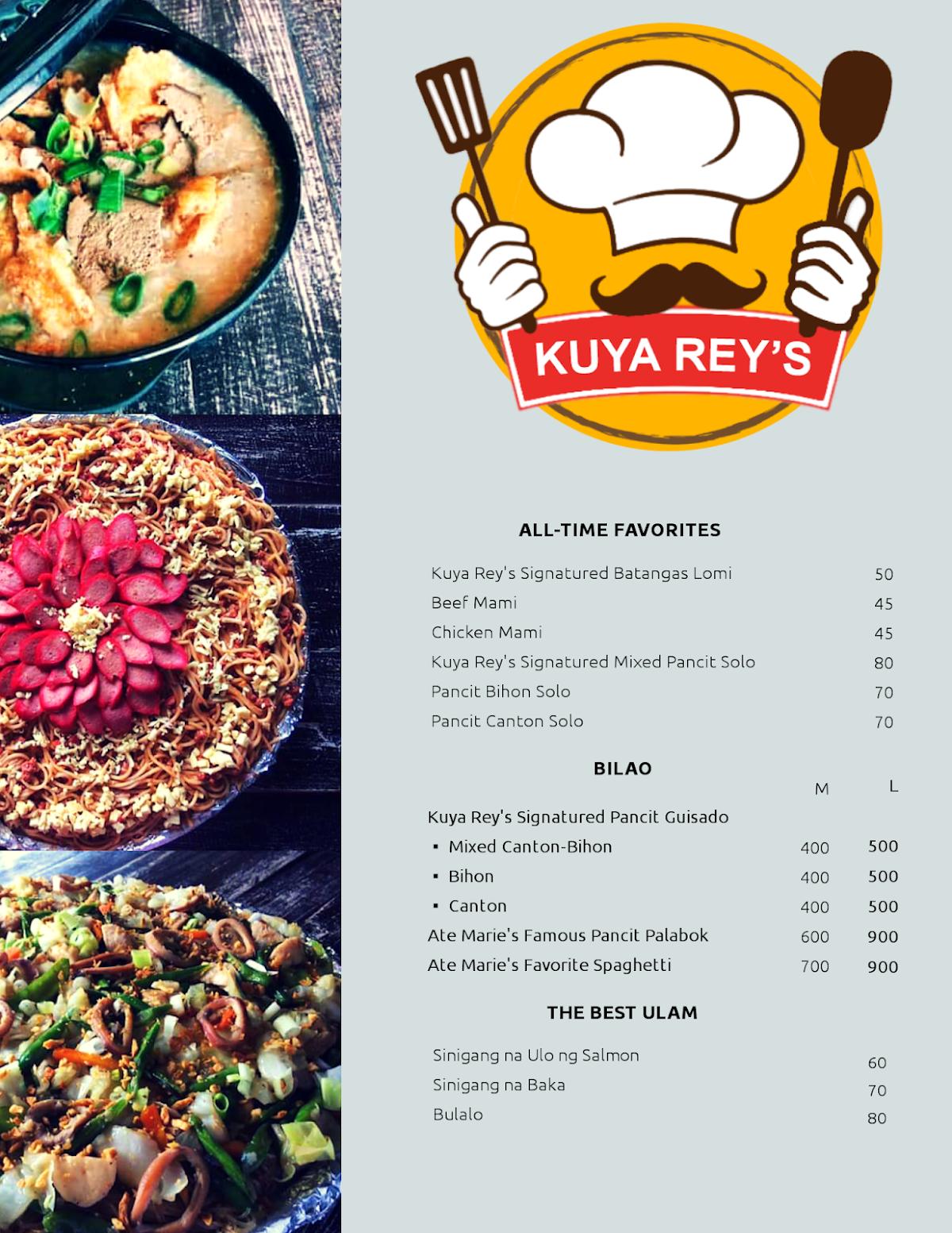 Menu at Kuya Rey’s Batangas Lomi and Pancit restaurant, Santa Rosa