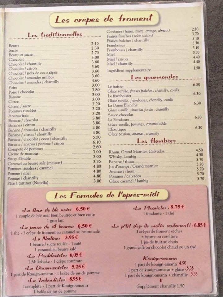 Menu au Crêperie Chez Nadine - La Fleur de Blé Noir - Douarnenez ...