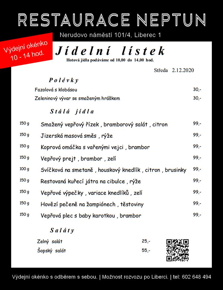Menu at Restaurace Neptun restaurant, Liberec