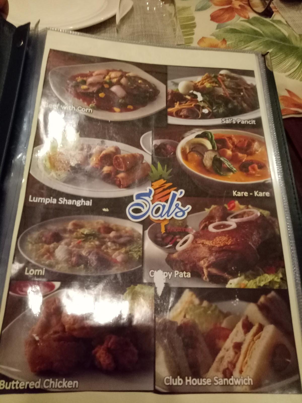 Menu at Sal's Restaurant Tacloban, Tacloban City