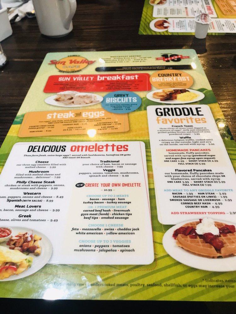 Menu at Sun Valley Cafe, Indian Trail