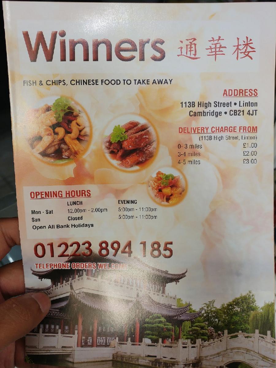 Menu at Winners Chinese Takeaway Linton fast food, Linton