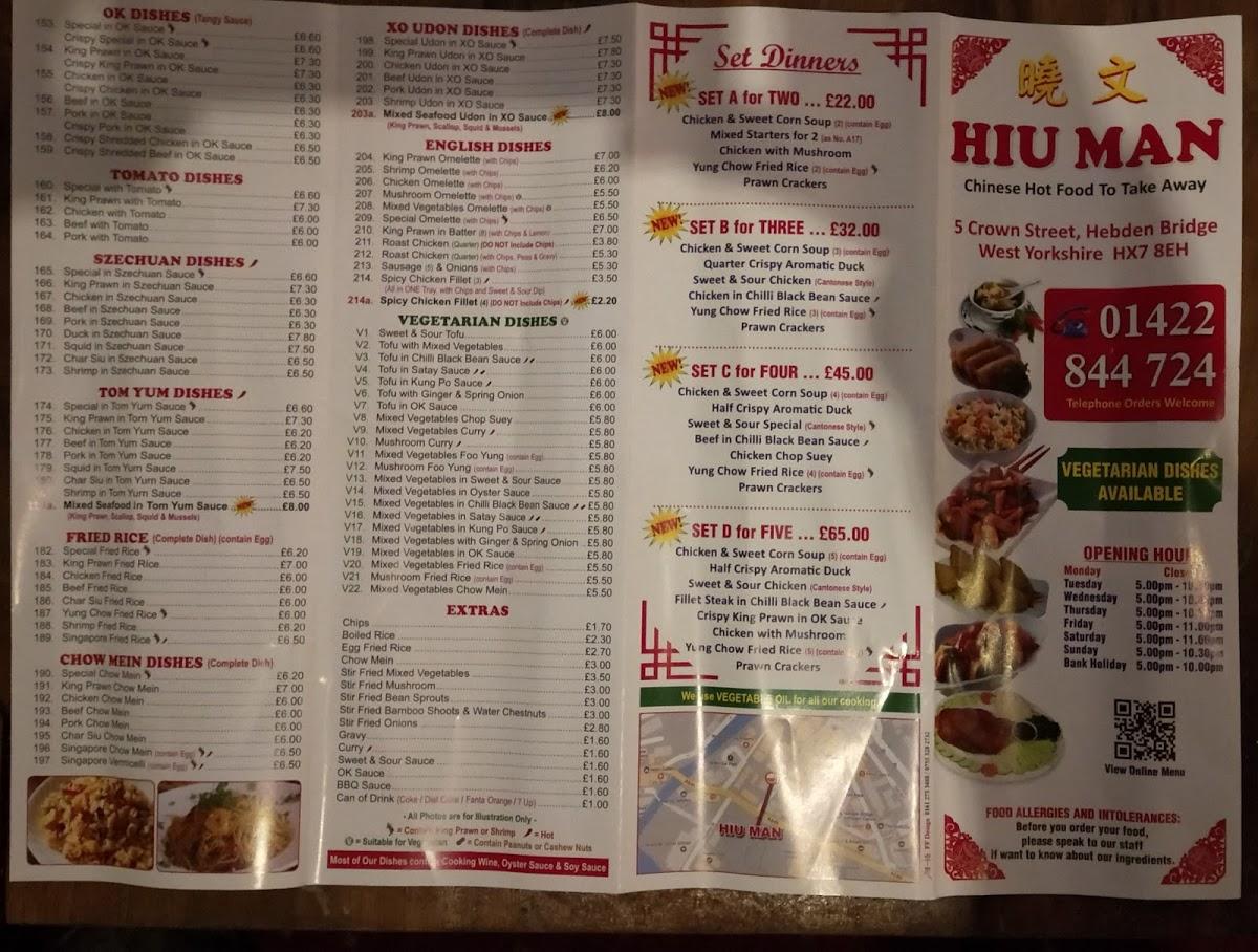 Menu at Hiu Man fast food, Hebden Bridge