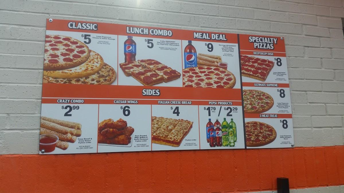 Menu at Little Caesars Pizza restaurant, Theodore, US-90