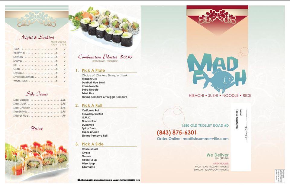 Carta del restaurante Mad Fish Sushi & Hibachi Grill, Summerville