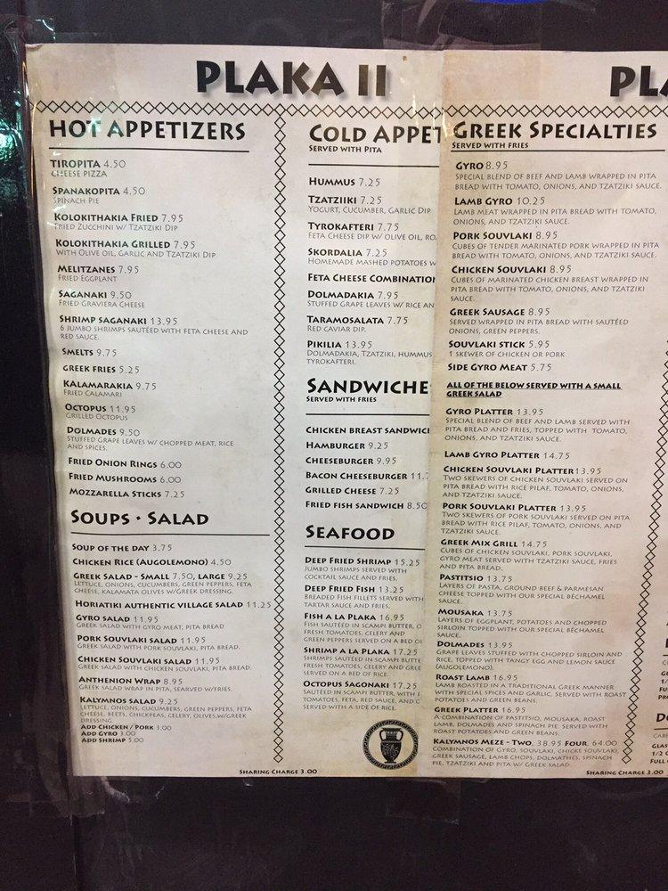 Menu at Plaka II Greek Family Restaurant, Fort Myers