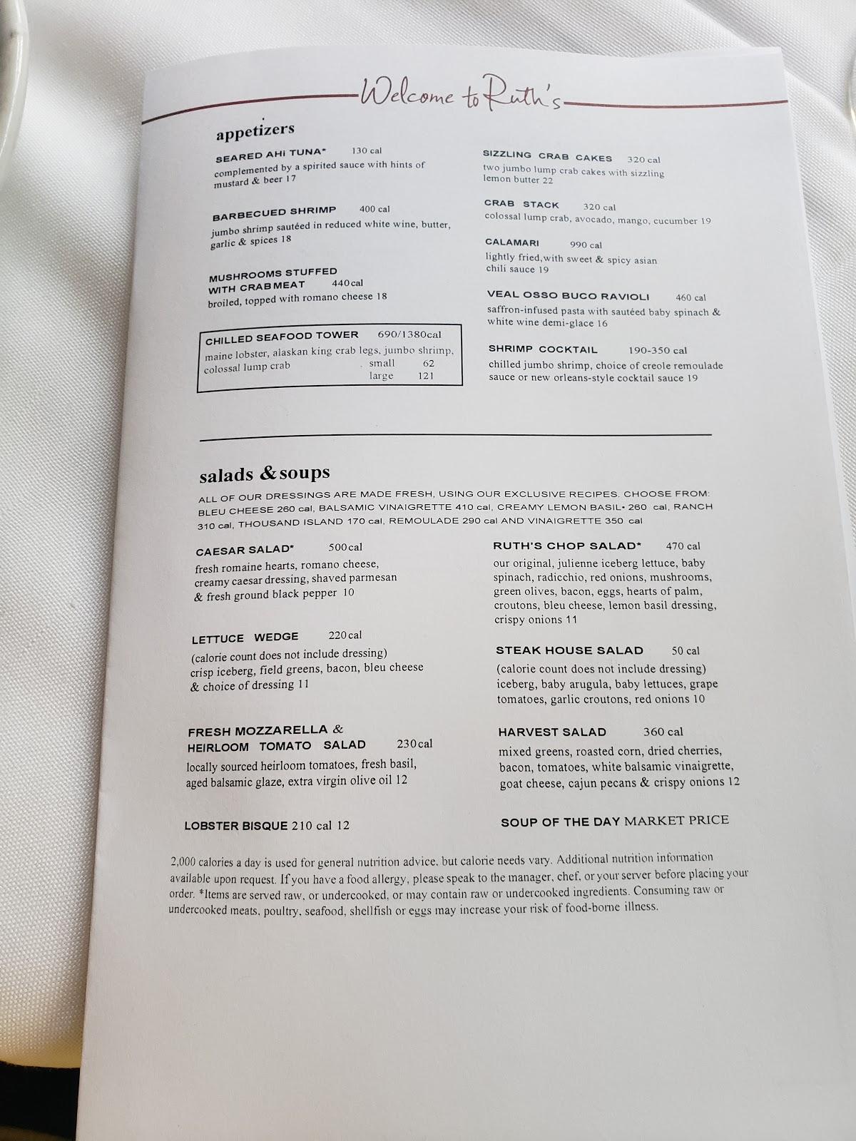 Menu at Ruth's Chris Steak House steakhouse, Ocean Pines, Maid at Arms Ln