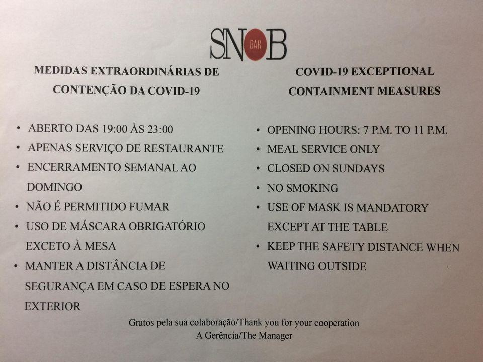 Menu at Snob Bar, Lisbon