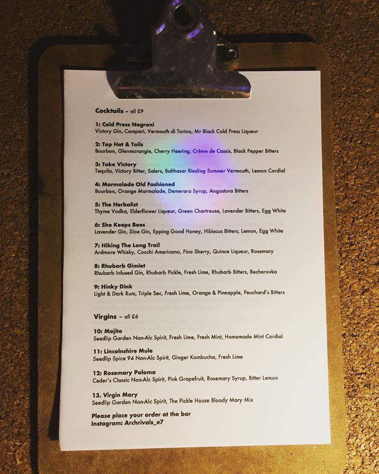Menu at Arch Rivals pub & bar, London