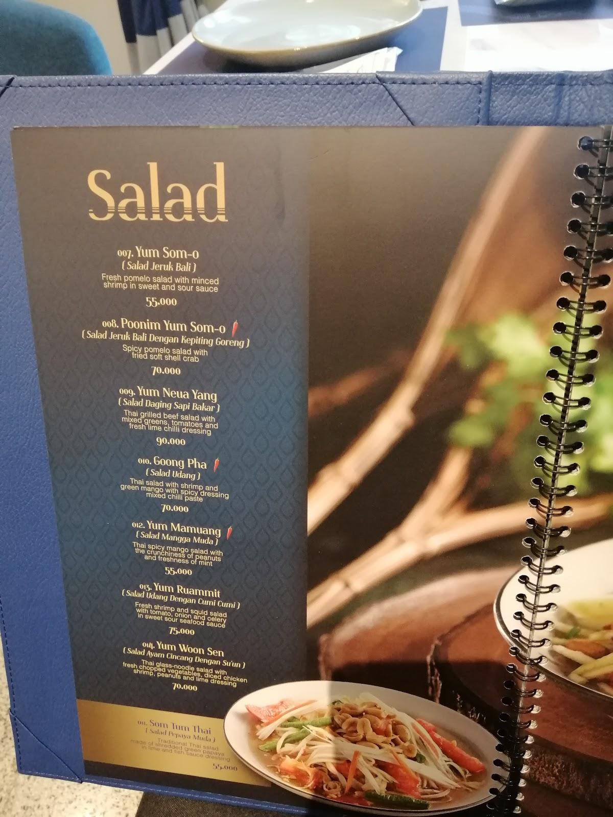 Menu at Chao Phraya Thai Fine Cuisine restaurant, Surabaya