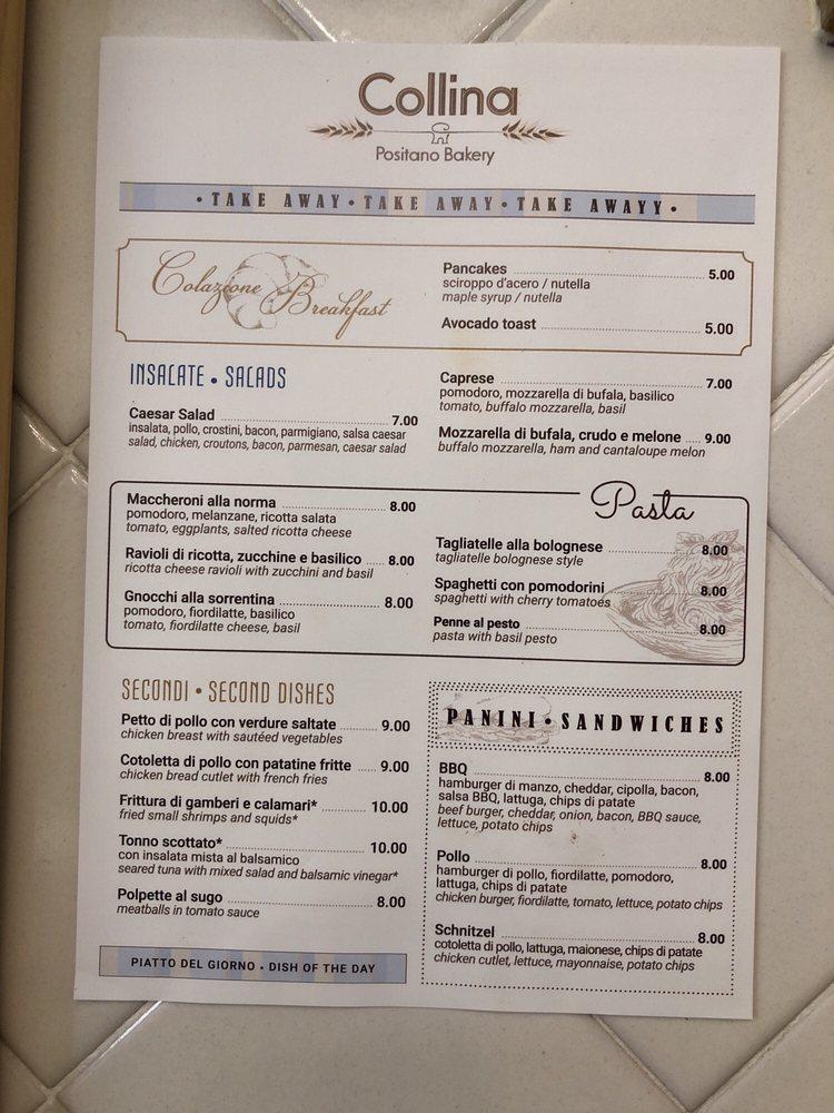 Menu da Collina Positano Bakery, Positano