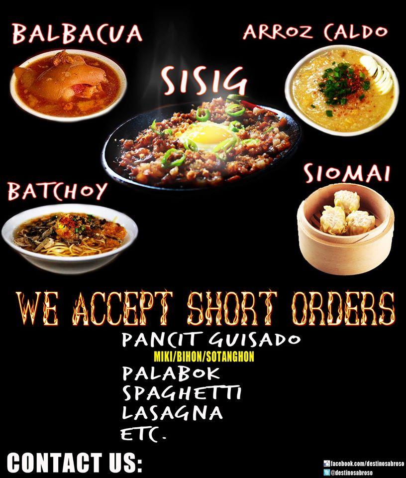 Menu at Destino Sabroso cafeteria, Cebu City