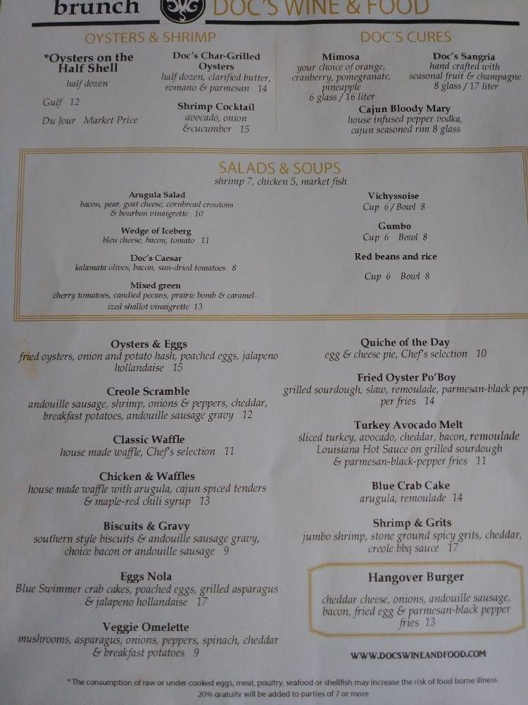 Menu at Doc's Wine & Food pub & bar, Tulsa