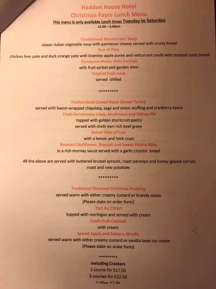 Menu at Haddon House Hotel pub & bar, Bridport