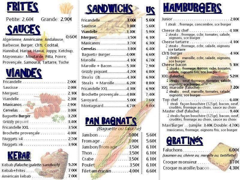 Menu at Friterie Snack La Patate Fraîche fast food, Marchiennes
