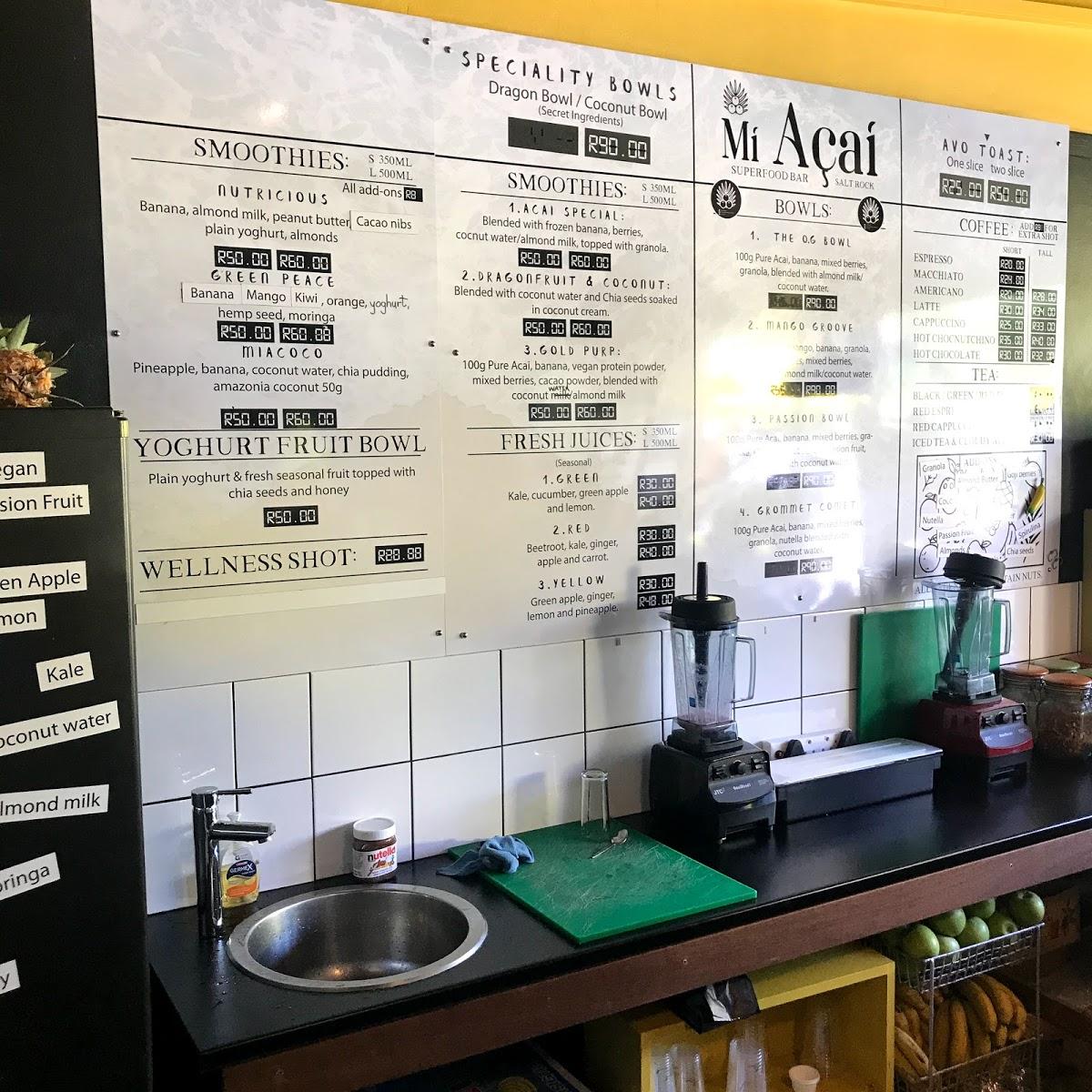 Menu at Mi Acaí Superfood Bar, Dolphin Coast