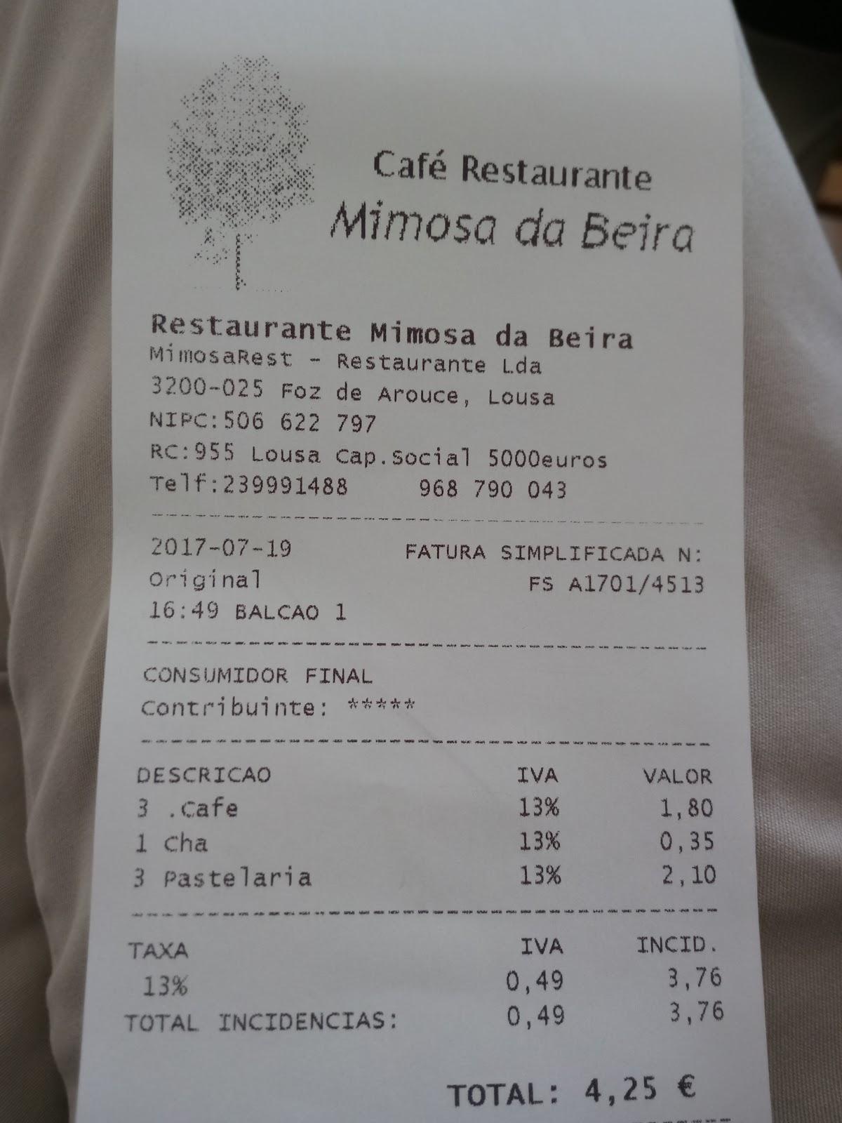 Menu em Restaurante Mimosa da Beira, Coimbra