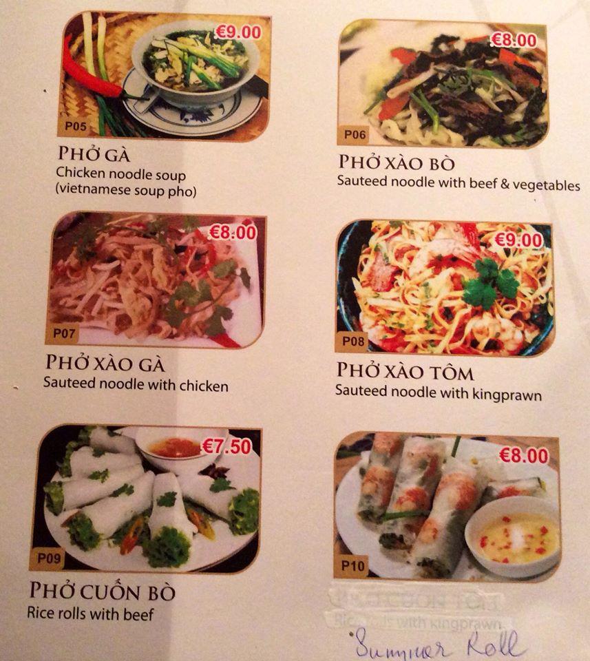Menu at Pho Ta restaurant, Dublin