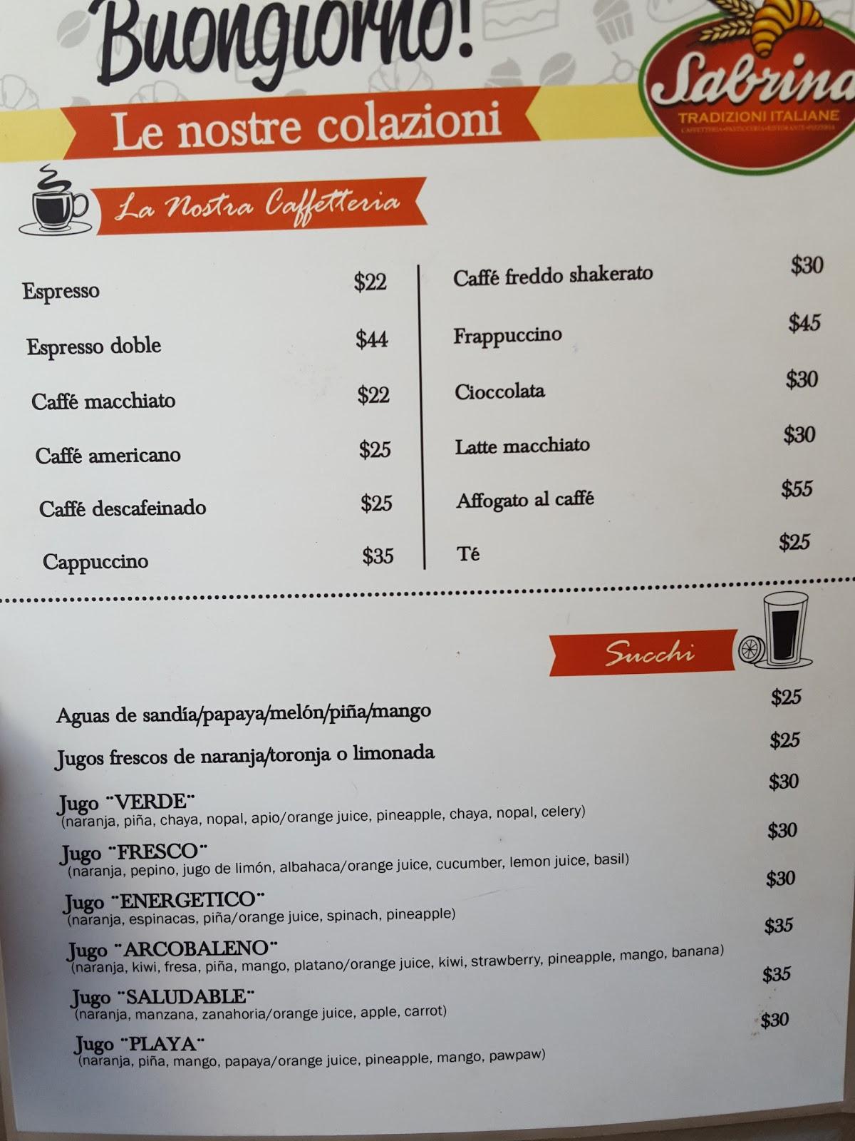 Menu at Sabrina - Tradizioni Italiane restaurant, Playa del Carmen, Av ...