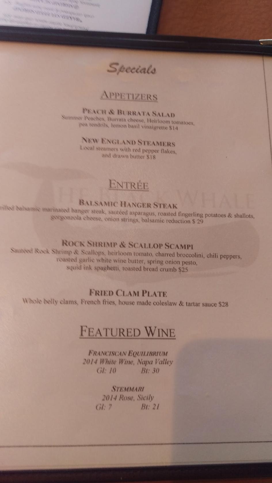 Menu at The Black Whale pub & bar, New Bedford, 106 MacArthur Dr