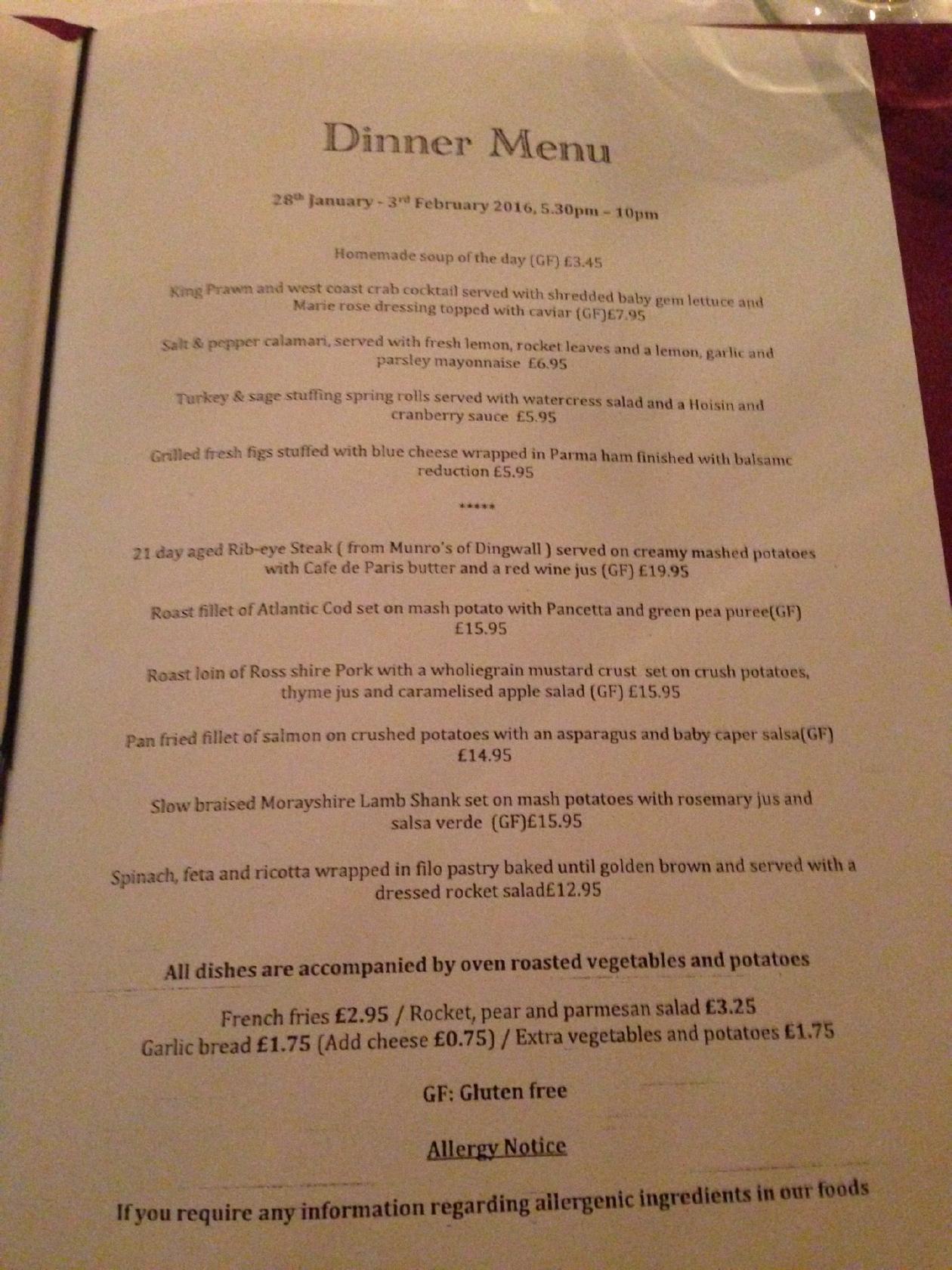 Menu at The Mustard Seed Restaurant, Inverness