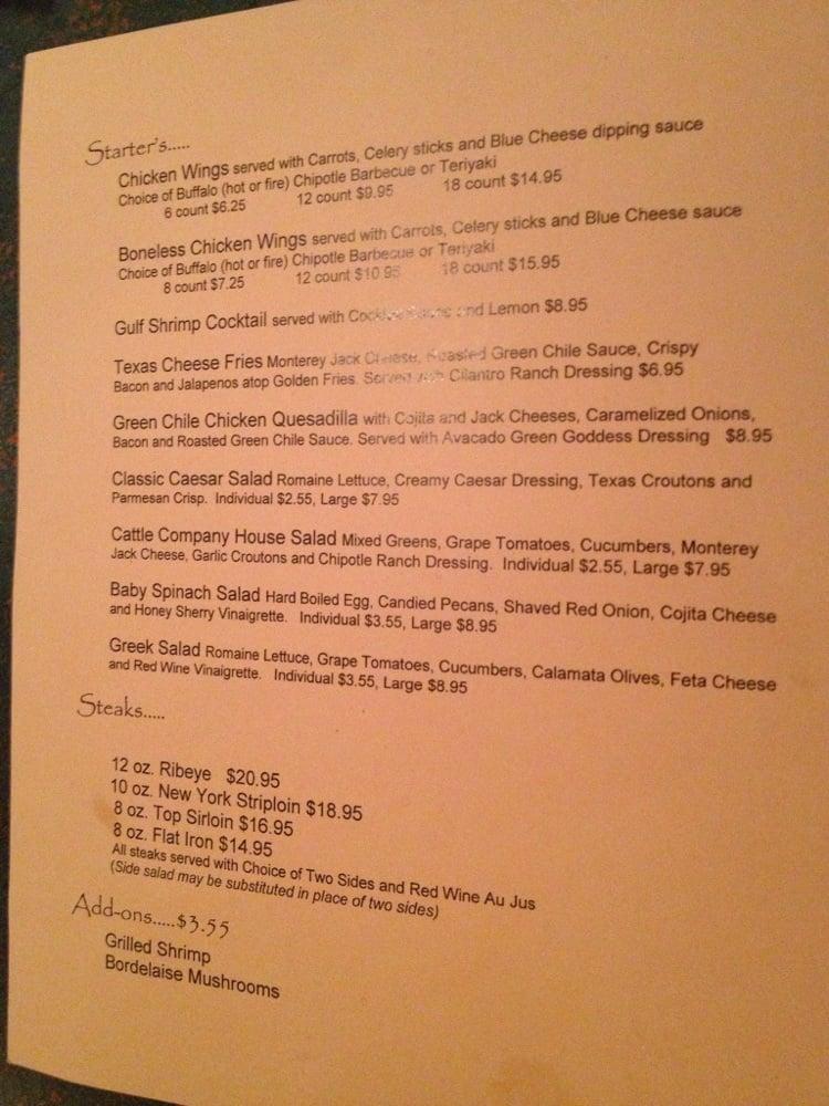 Menu at Van Horn Cattle Company steakhouse, Van Horn