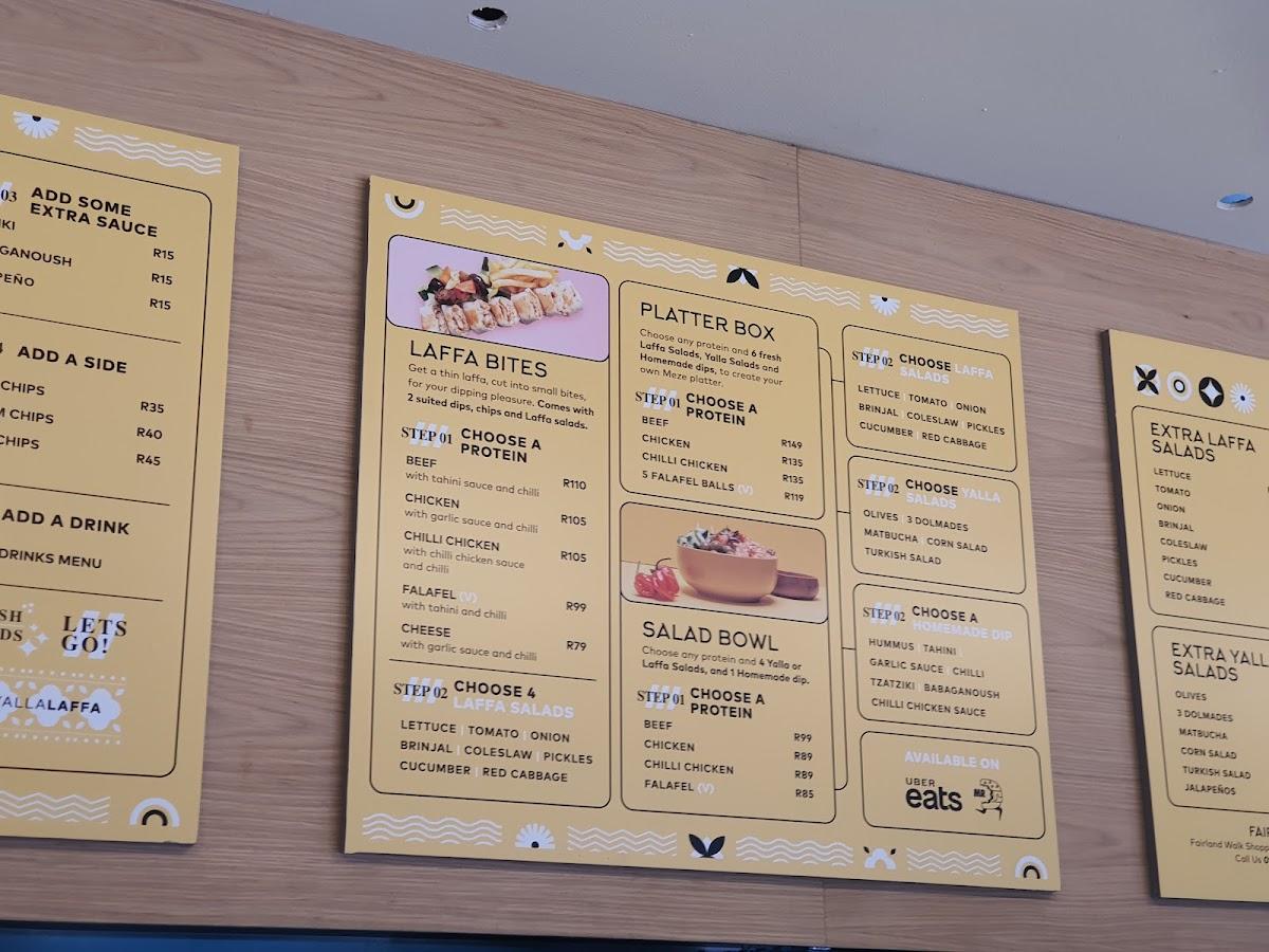 Menu at Yalla! restaurant, Johannesburg