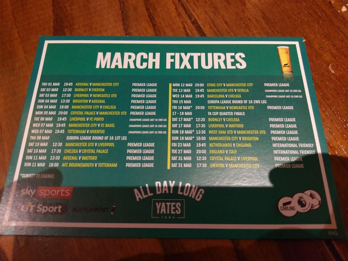 Menu at Yates - Solihull pub & bar, Solihull