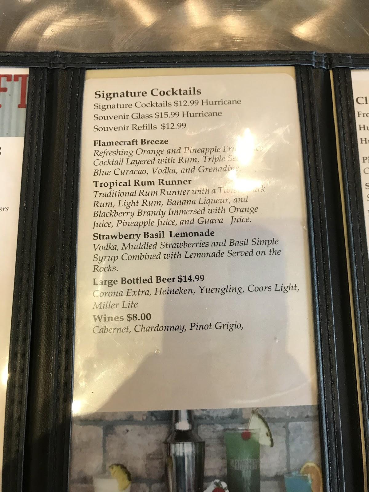 Menu at Flamecraft Bar, Orlando
