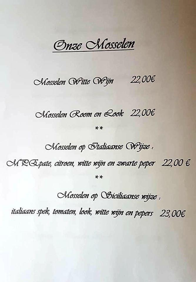 Menu at La Romantica, Roosdaal
