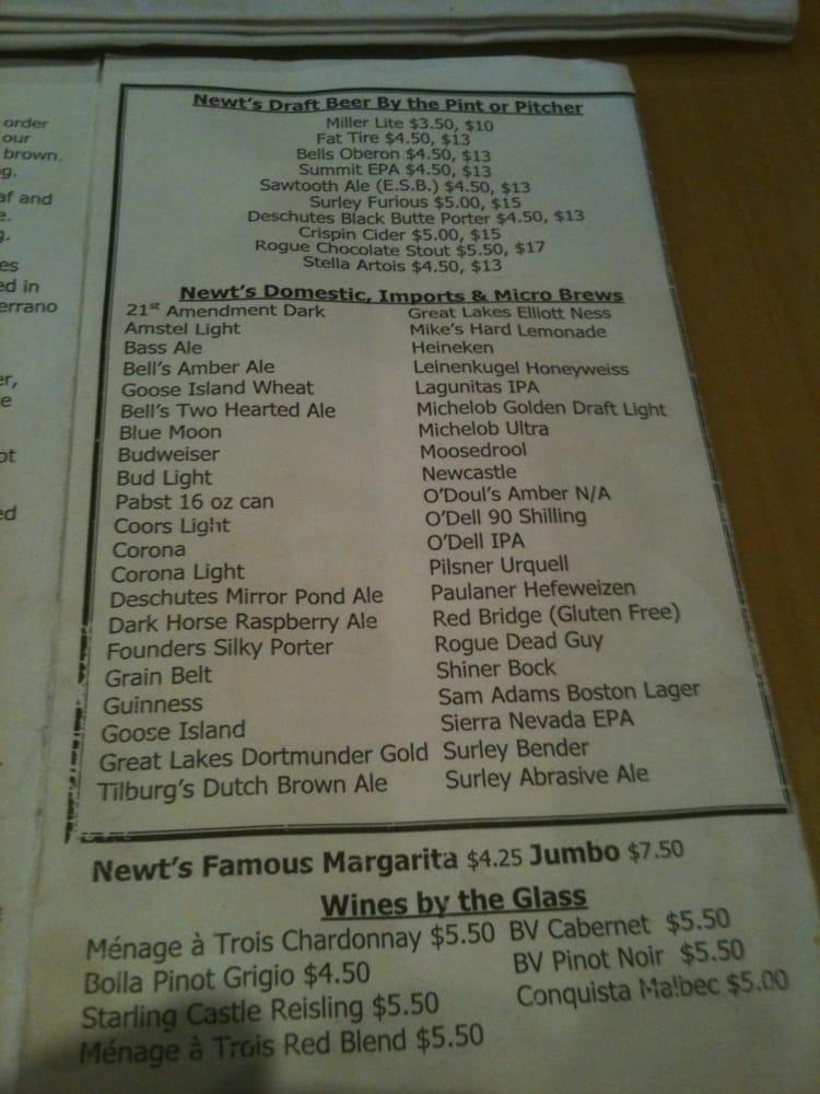 Menu at Newt's North pub & bar, Rochester, E Frontage Rd #52