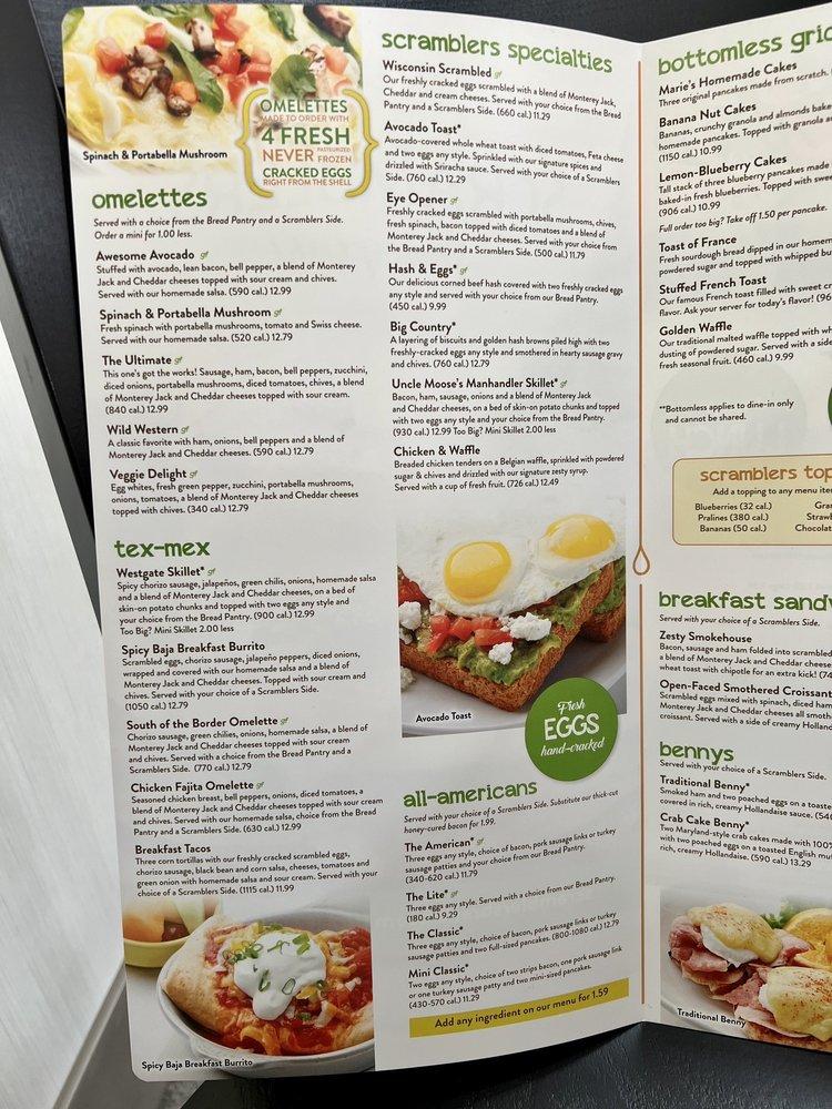Menu at Scramblers restaurant, Jacksonville