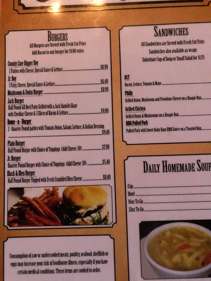Menu at The CountyLine Saloon pub & bar, Brecksville