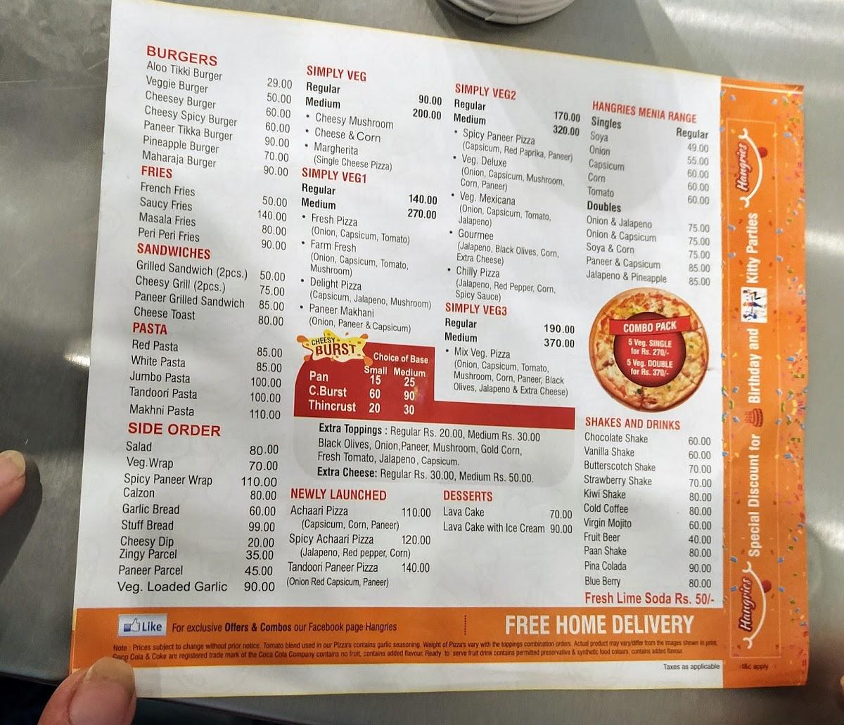 Menu at Hangries, Saharanpur, Court Rd
