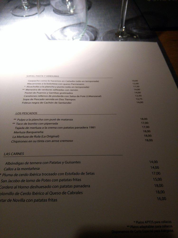 Carta del restaurante La Maruca - Velázquez, Madrid, C. del Velázquez