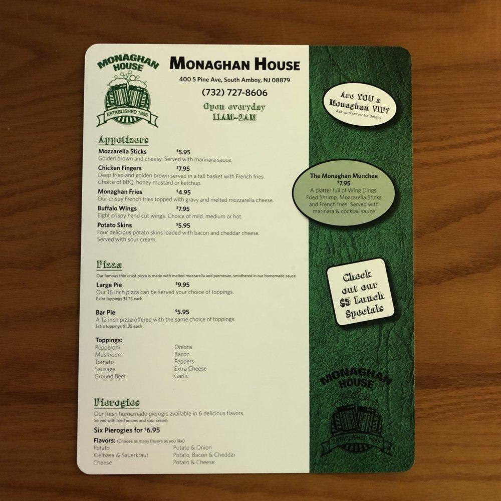 Menu at Monaghan House pub & bar, South Amboy